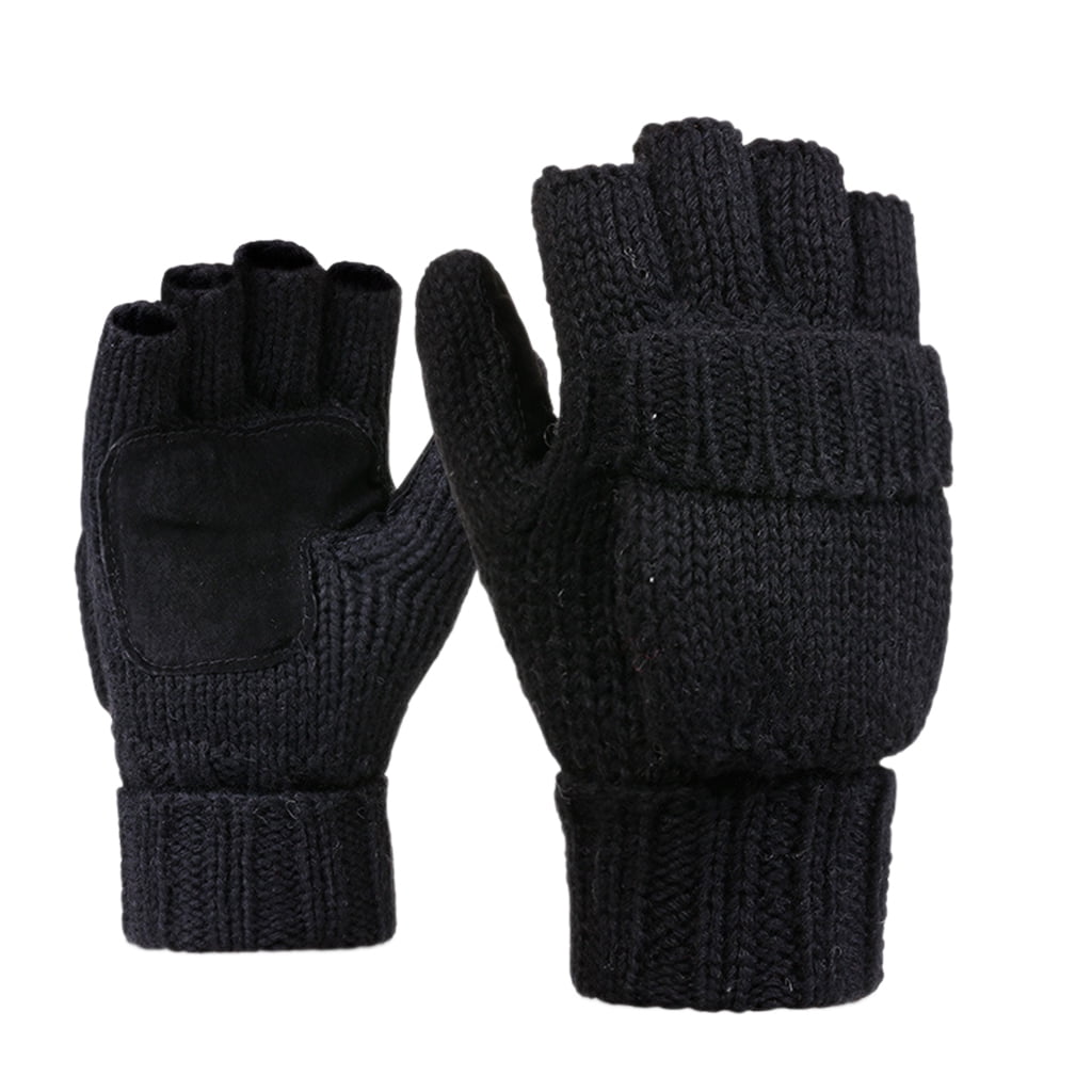 Winter Gloves for Men & Women Fingerless Mittens Wool Gloves Flap Cover ...
