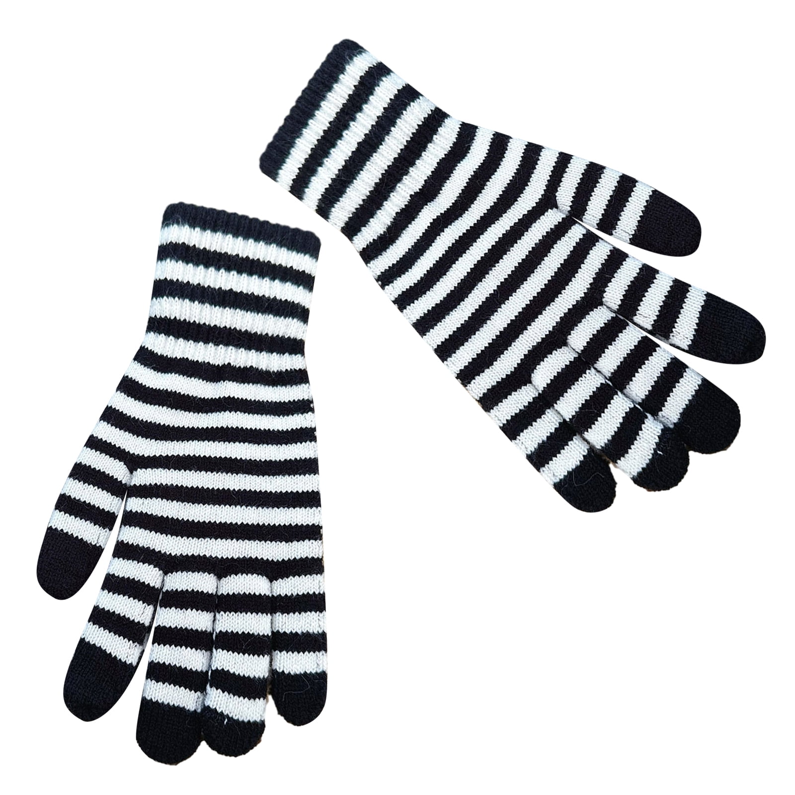 Winter Gloves for Men Women, Touch Black White Stripe Warm Gloves Soft ...