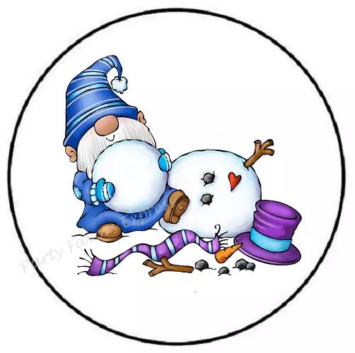 Winter Gnome Building Snowman Sticker Party Favors Sticker Envelope ...