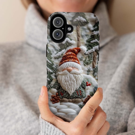 Winter Gnome Embroidery Phone Case Cozy Scene with iPhone 17 to 11 Pro ...