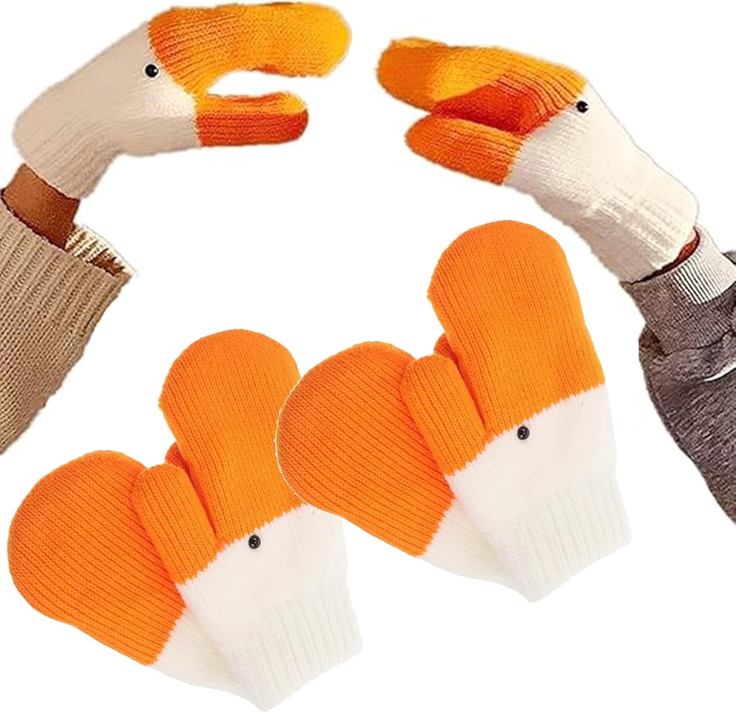 Winter Goose Gloves, Novelty Animal Duck Mittens, Funny Cartoon Knitted ...