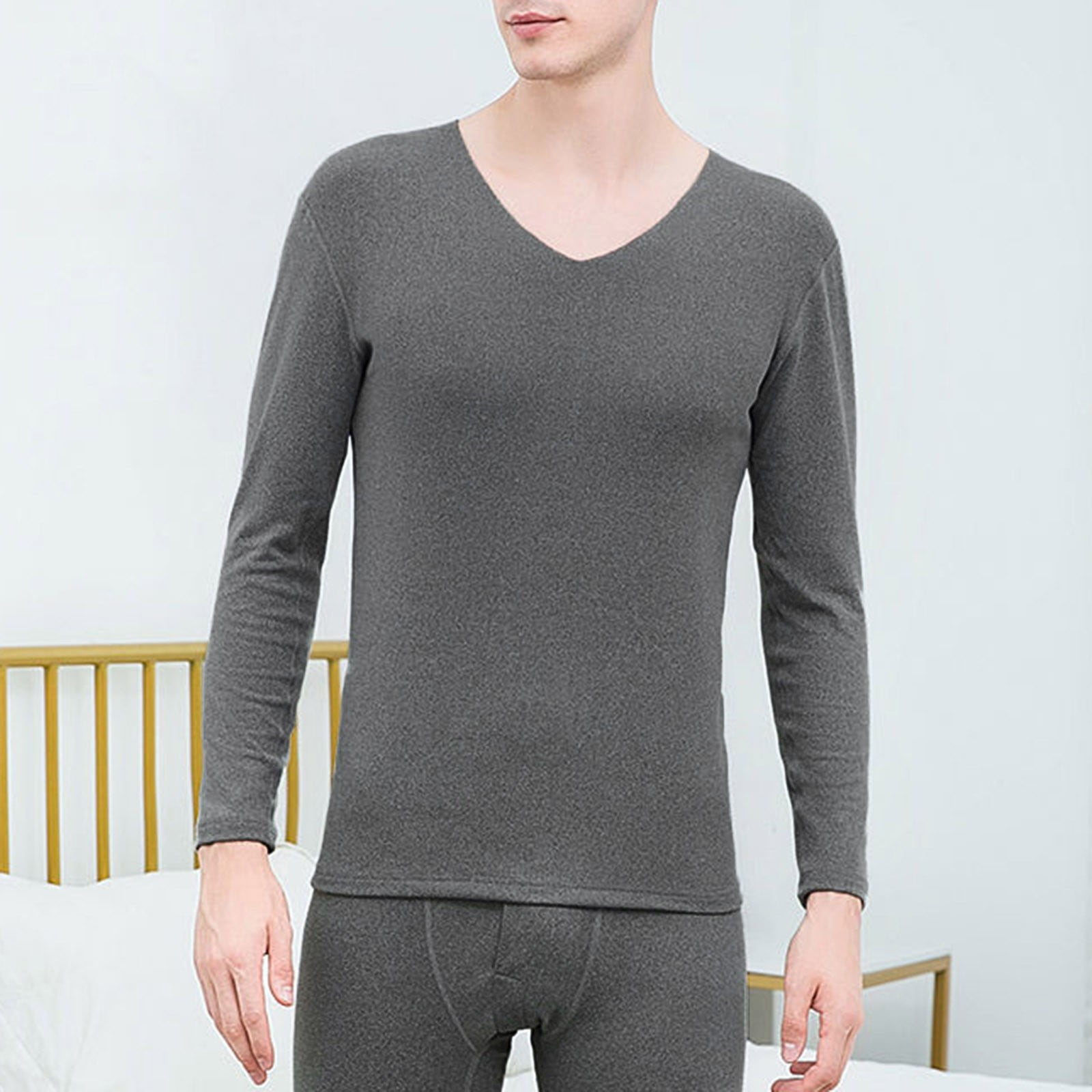 Winter Gray Mens Outfits 2 Piece Constant Temperature Seamless Autumn ...