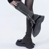 Winter Gray Womens Leg Warmers Gothic Punk Ribbed Knitted Side Zipper ...