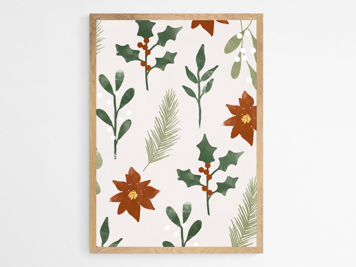 Winter Greenery Poster Winter Festive Home Decor Festive Holly Poster ...