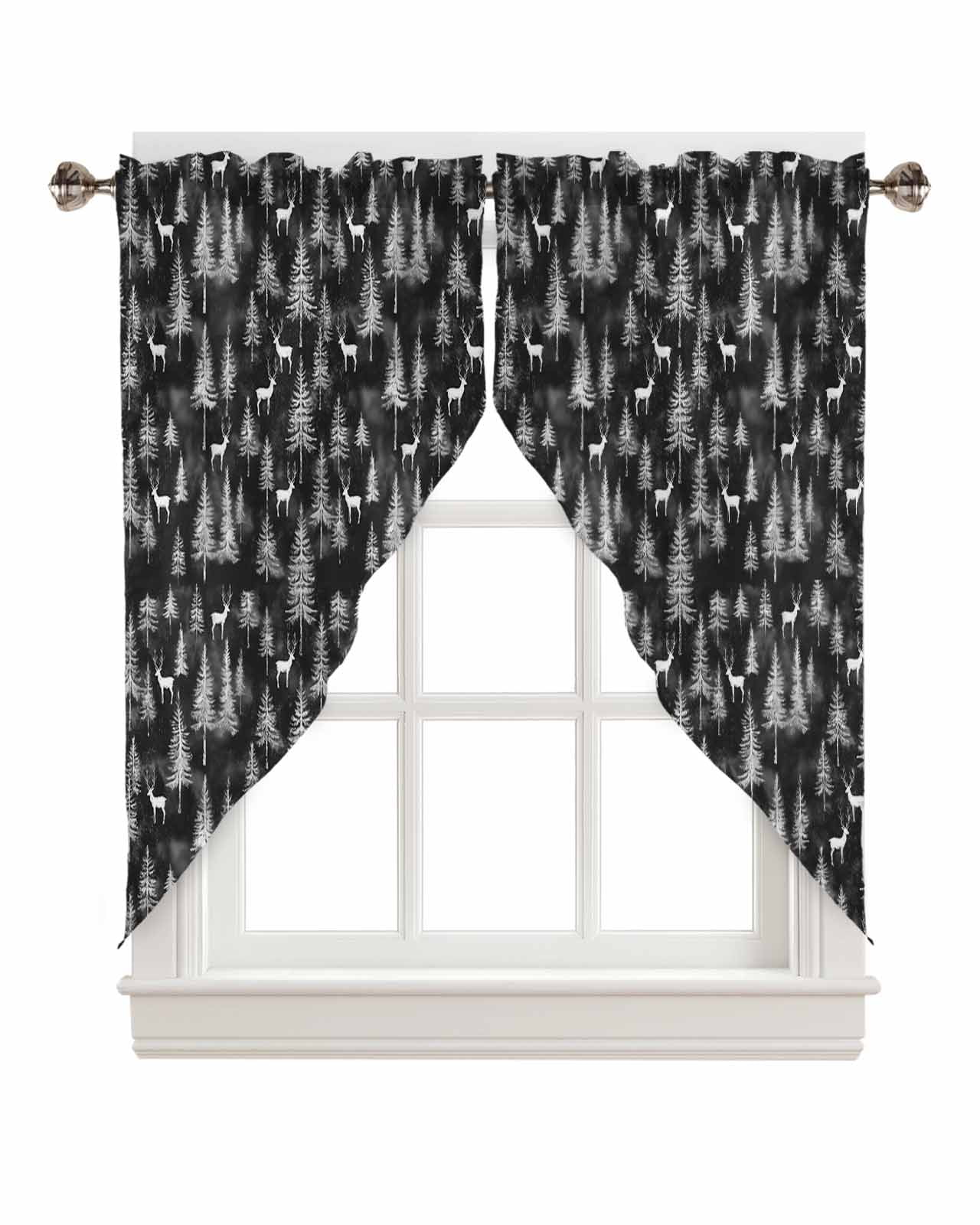 Winter Grey Xmas Pine Tree Forest Swag Valances for Windows, Reindeer ...