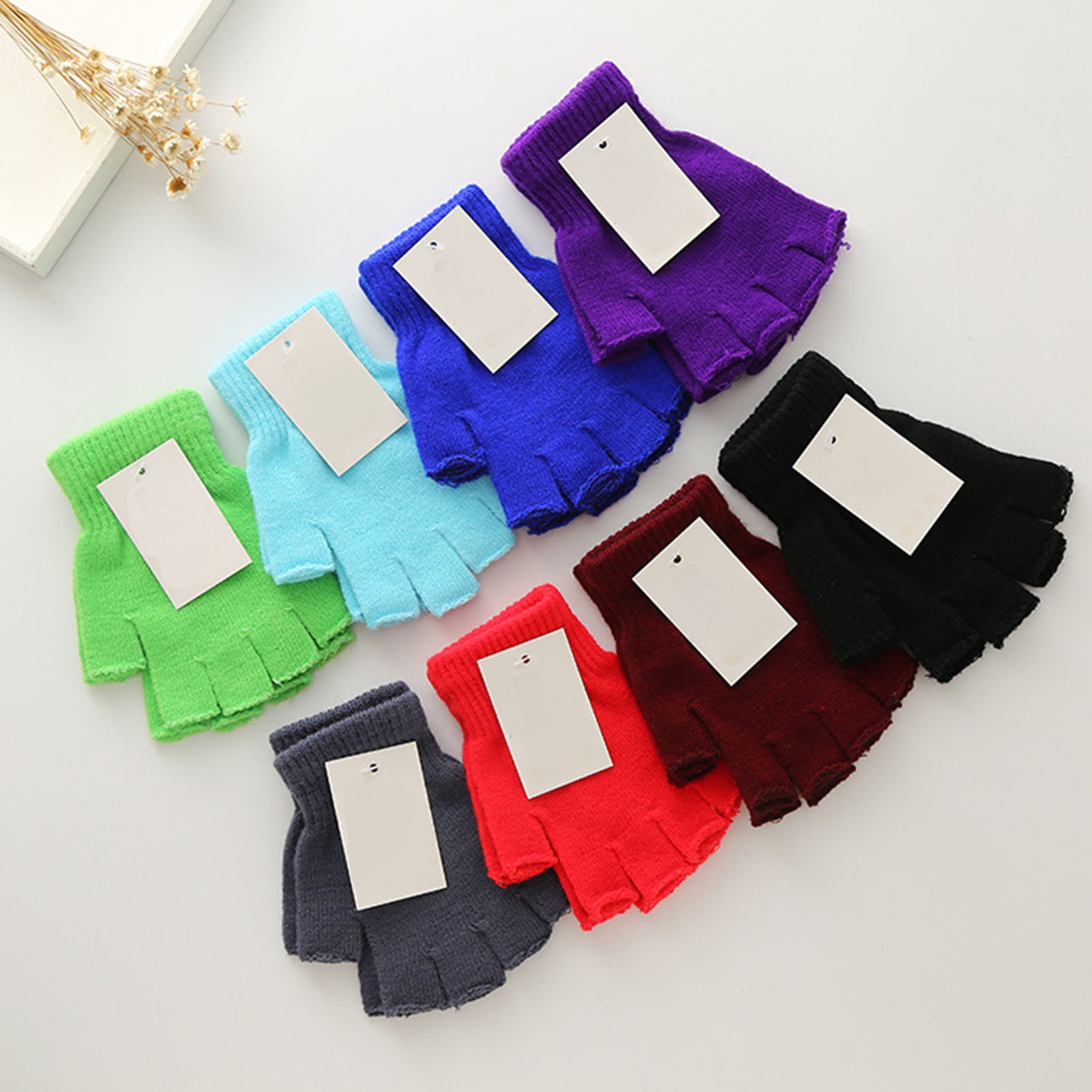 Winter Half Finger Gloves Knitted Fingerless Mittens Warm Stretchy ...