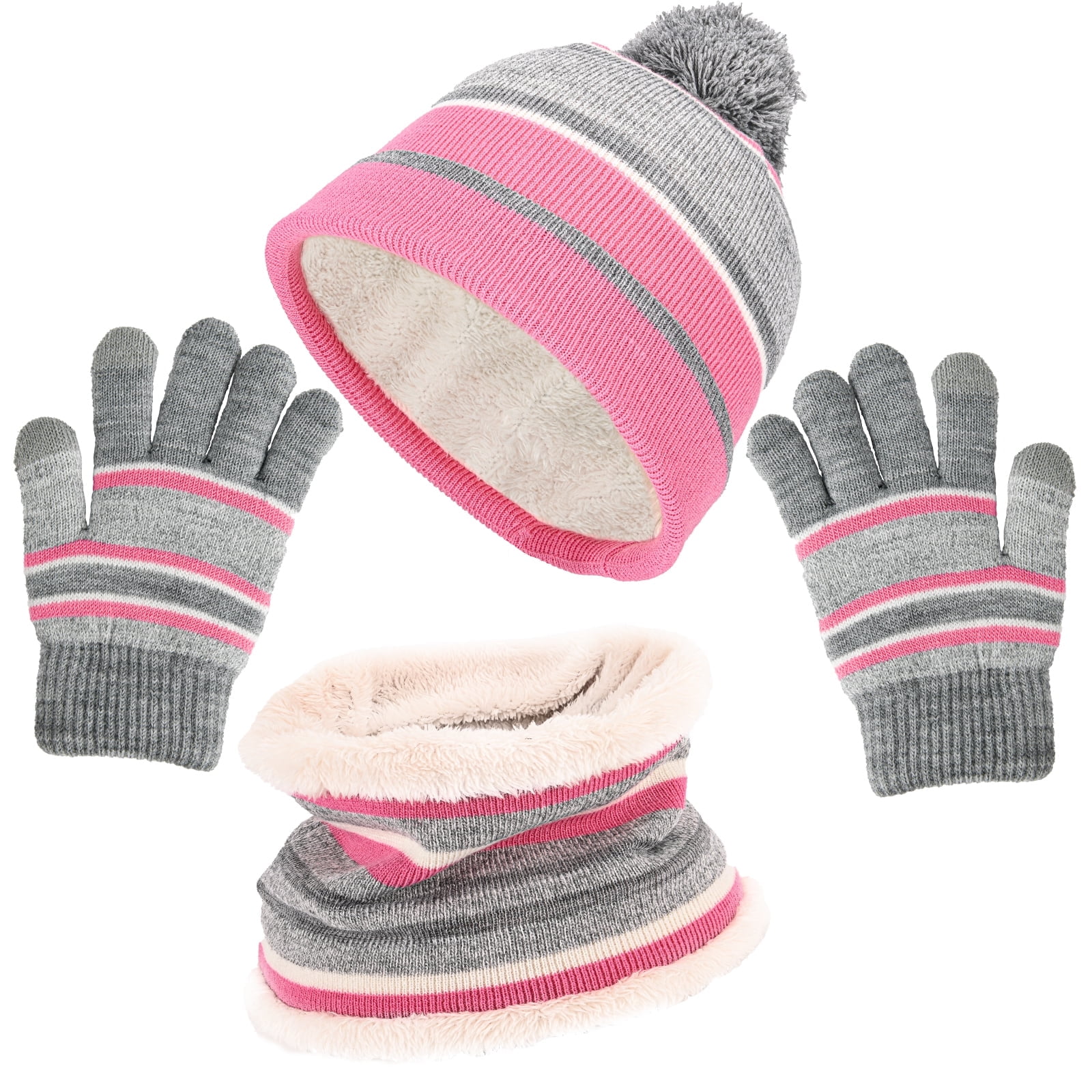DPT Kids Winter Warm Hat Scarf Gloves Beanie Set, Unisex Toddler 3-8 ...