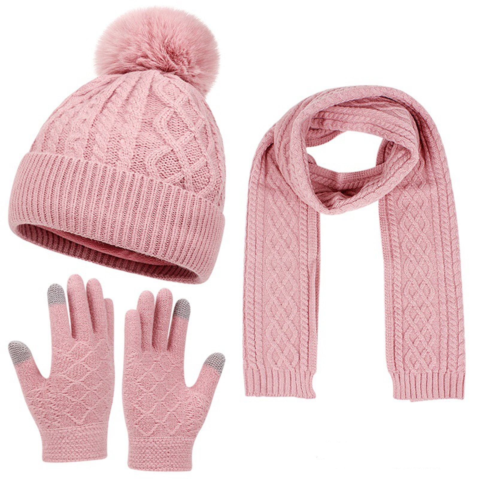 Winter Hat Scarf Gloves Set for Women, Classic Cable Beanie with ...