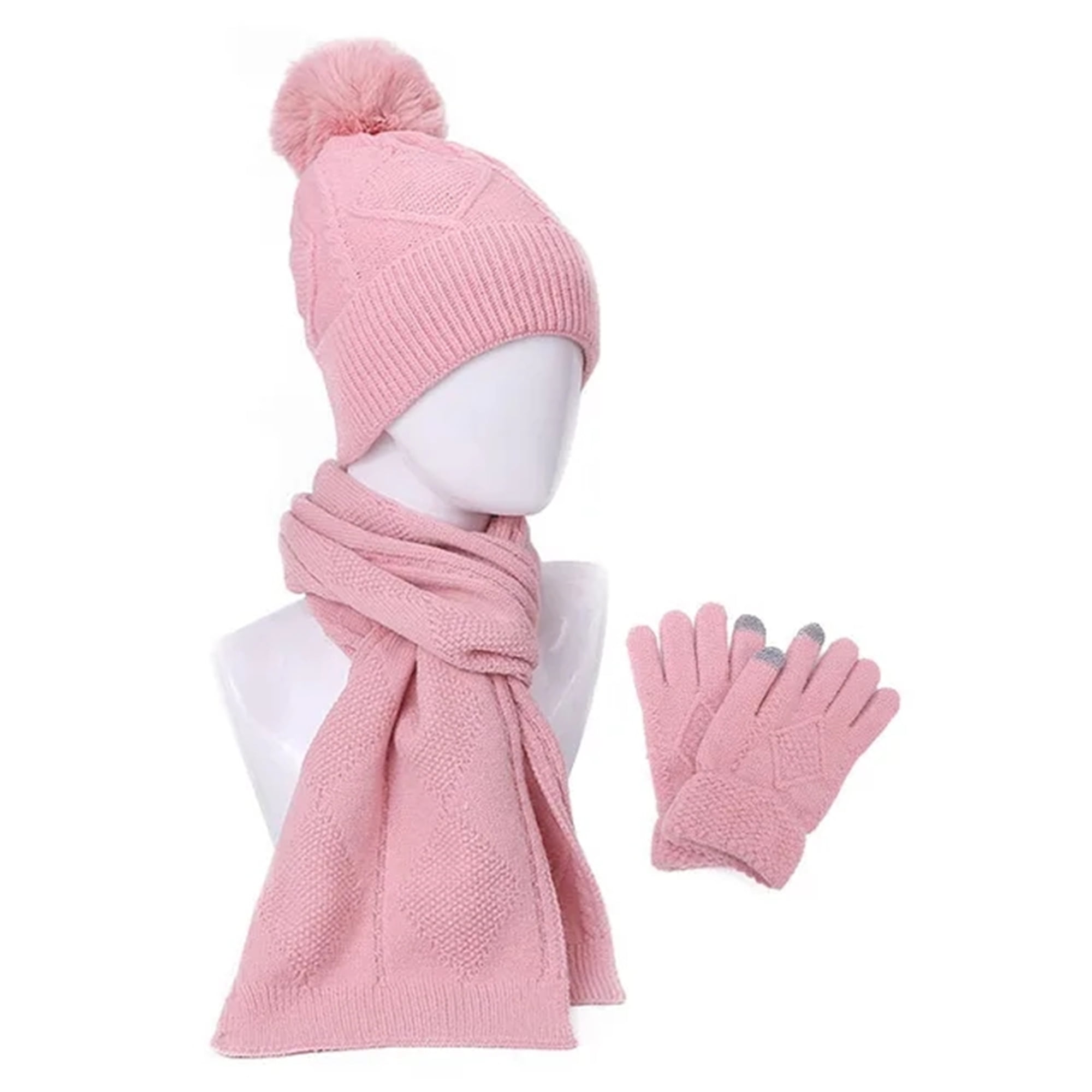 Winter Hat Scarf Gloves Set of 3 Knitted Hat Knitted Scarf Touchscreen ...