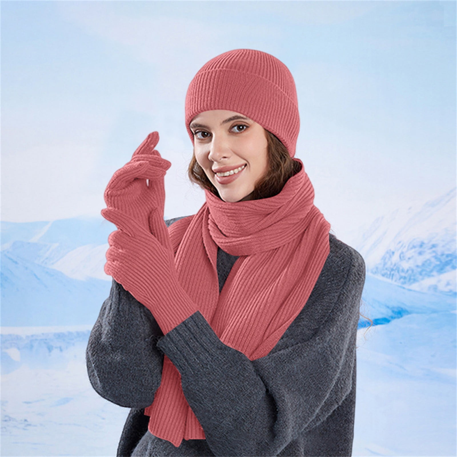 Winter Hat Scarf and Gloves Set for Women Knit Warm Hat Beanie Long ...