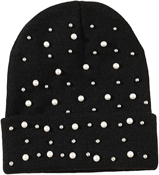 Winter Hat for Women Knitted Beanie hat with Pearls Warm Skull Cap Cuff ...