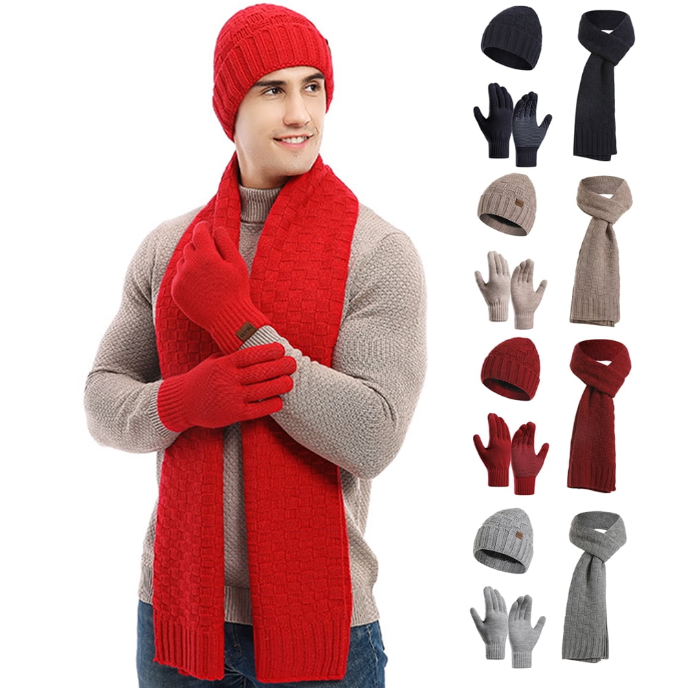 Winter Hats Scarf for Men Windproof Knitted Warm Men's Scaves and ...