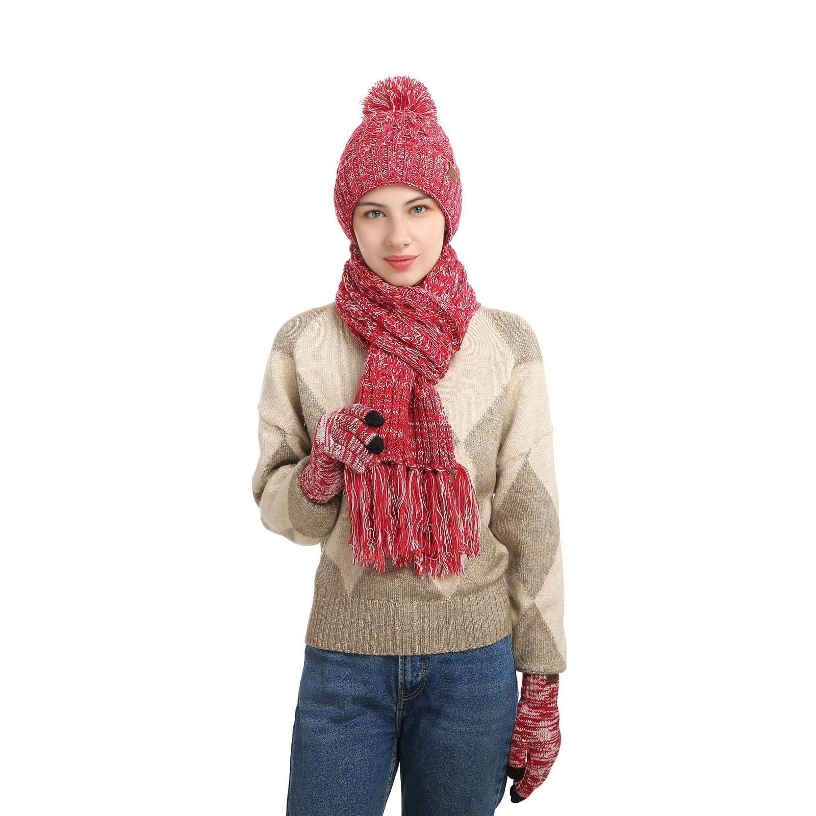 Winter Hats Scarfs for Women Touchscreen Gloves Set Warm Knit Beanie ...