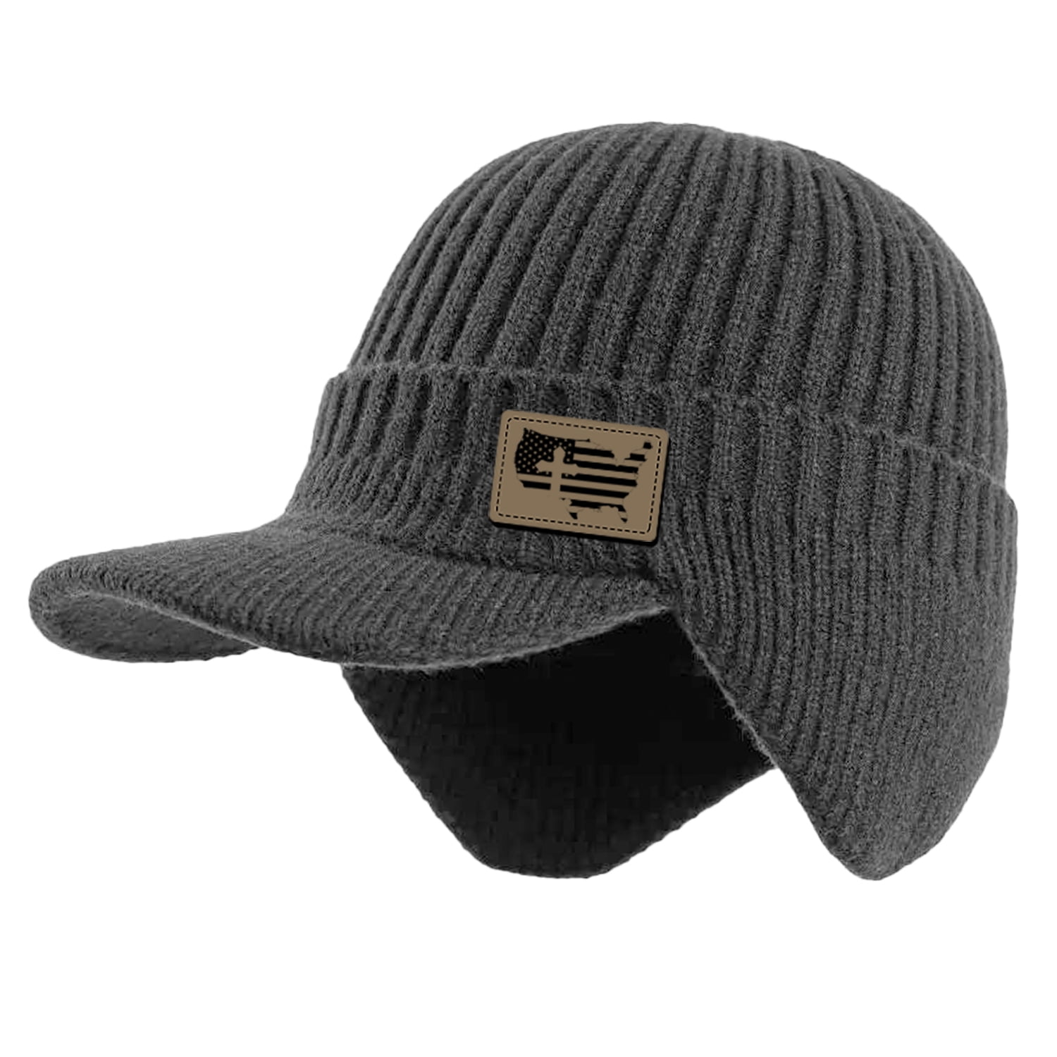 Winter Hats Unisex Beanie Cap Hats with Brim Earflap Fleece Warm Inside ...