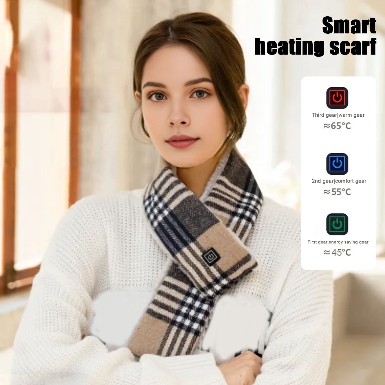 Winter Heated Scarf Men Women Rechargeable 3 Heat Settings Waterproof ...