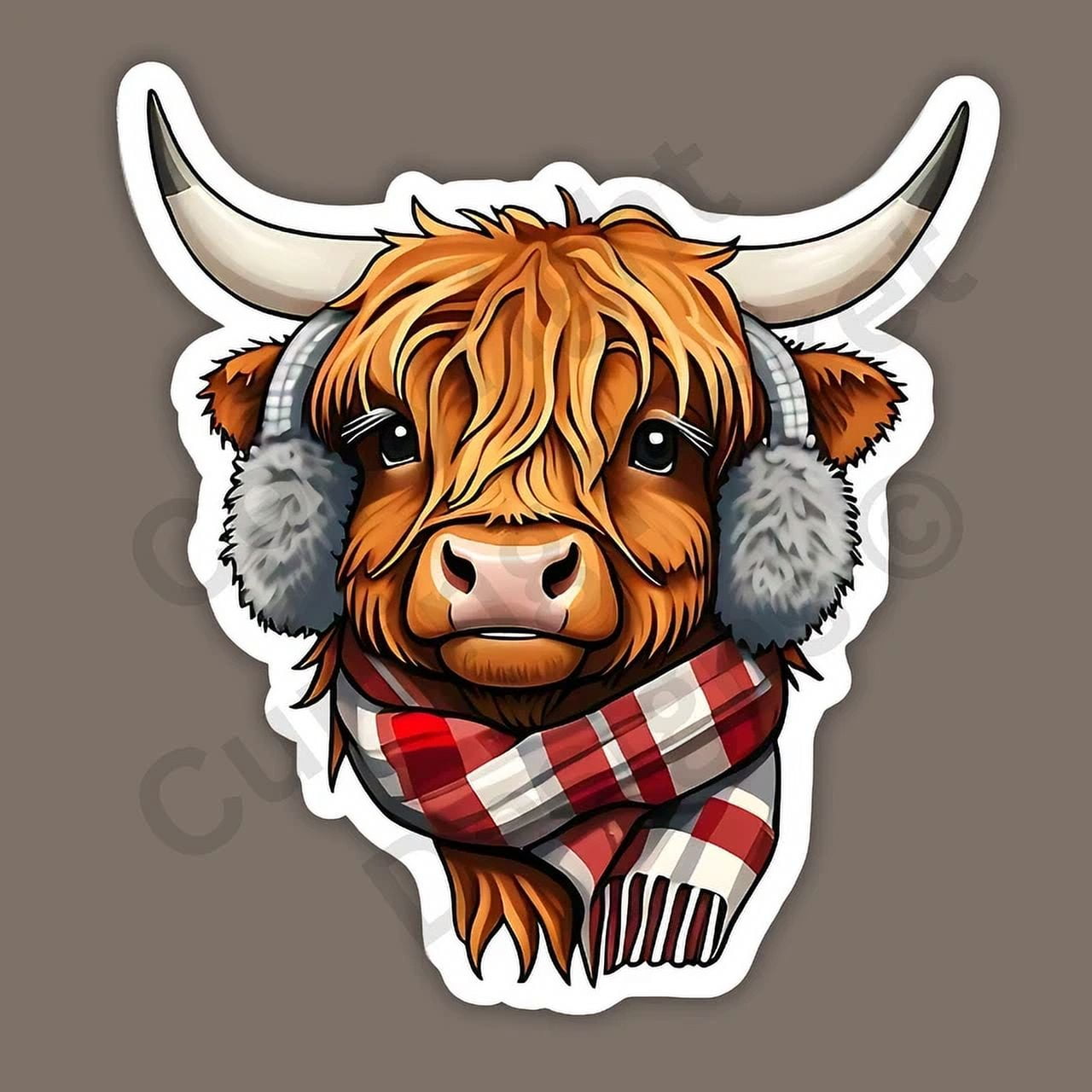 Winter Highland Cow Wearing A Scarf And Earmuffs Farm Sticker Phone ...