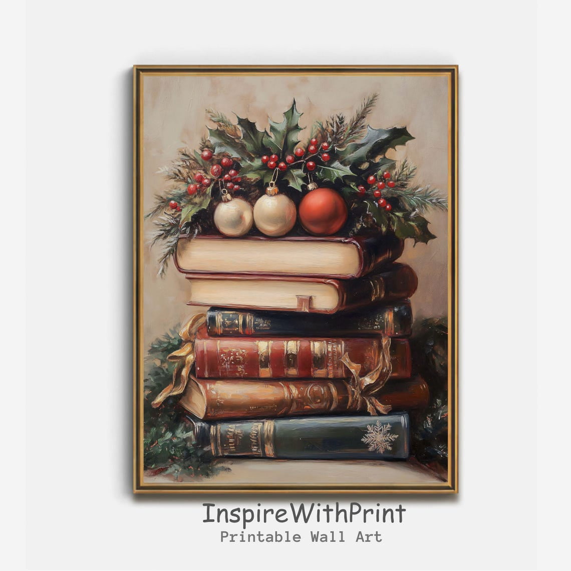 Winter Holiday Book Stack Poster Cozy Winter Holiday Poster Vintage ...