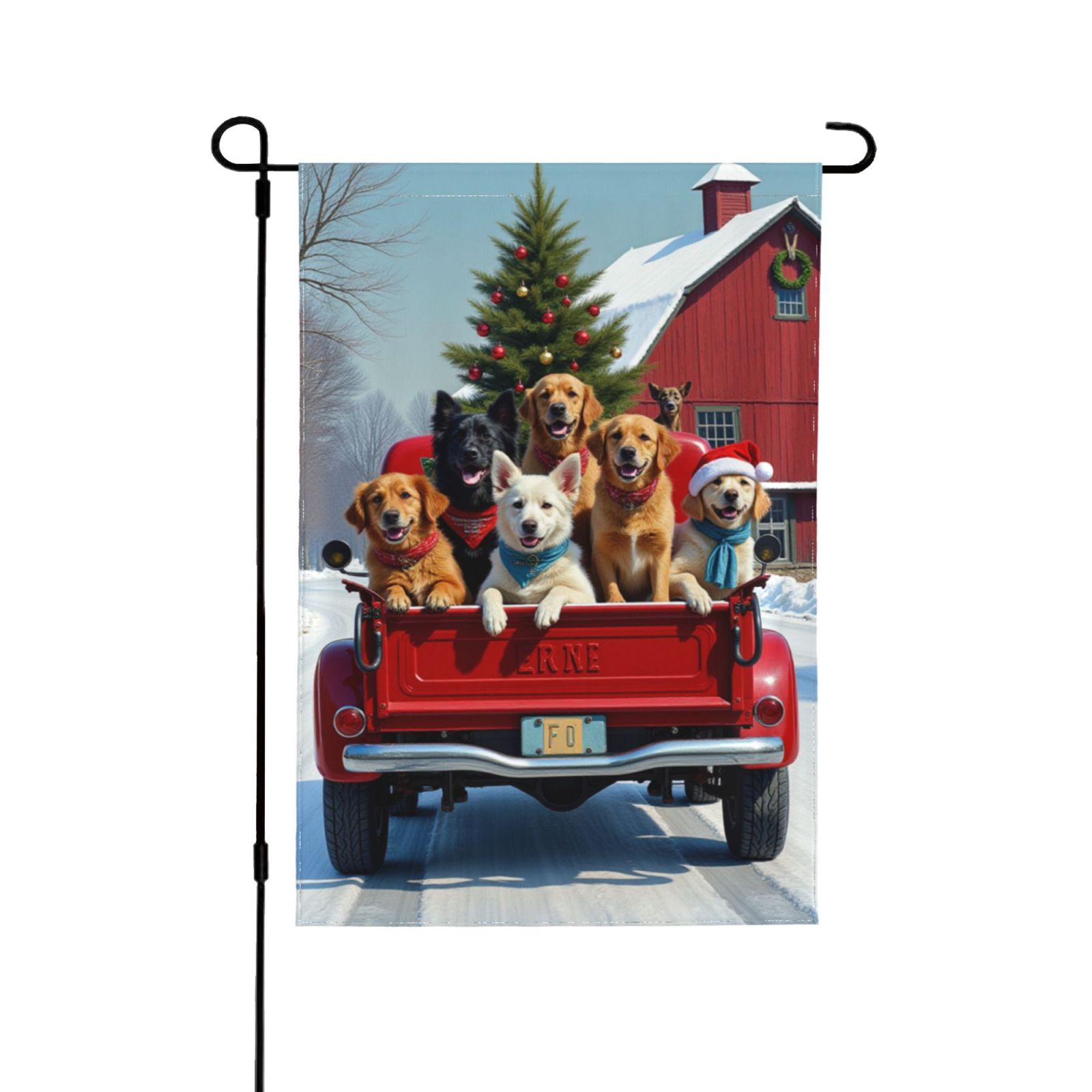 Winter Holiday Dogs In Truck Garden Flag 12x18 Inch Double ...