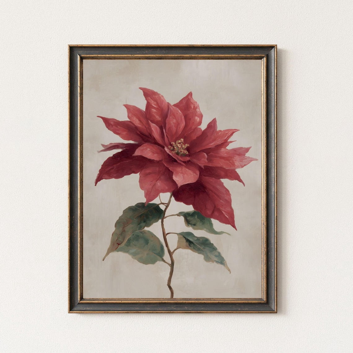 Winter Holiday Floral Botanical Art Poinsettia Poster, Rustic Farmhouse ...