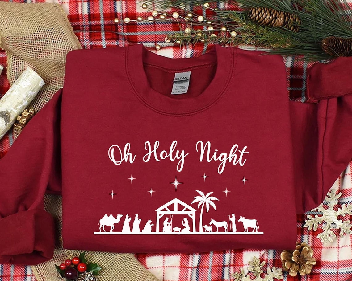 Winter Holiday Oh Holy Night Sweatshirt, Winter Holiday Nativity ...