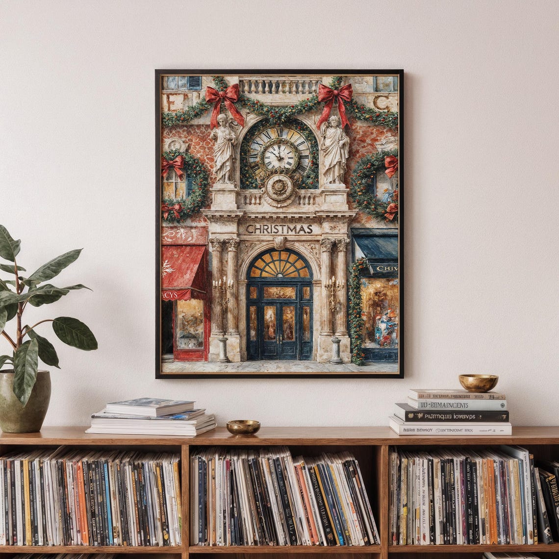Winter Holiday Posters Vintage Building Print Classic Holiday Wall Art ...