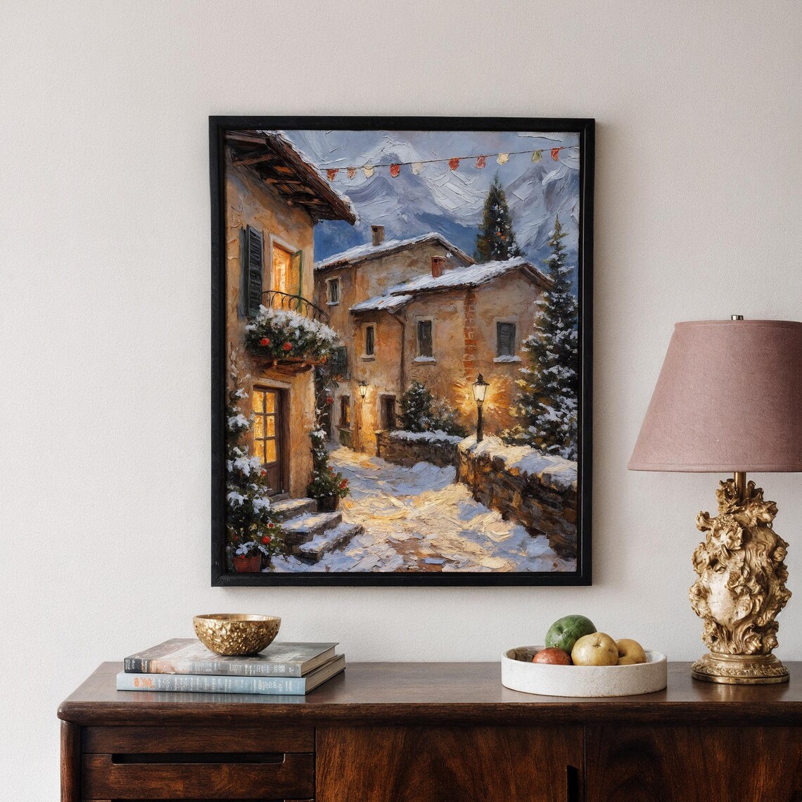 Winter Holiday Posters Winter Village Landscape Wall Art Holiday Home ...