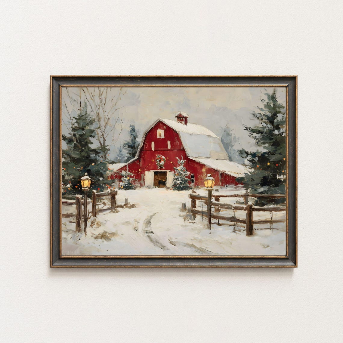 Winter Holiday Red Barn Print, Cozy Winter Holiday Season Wall Art ...