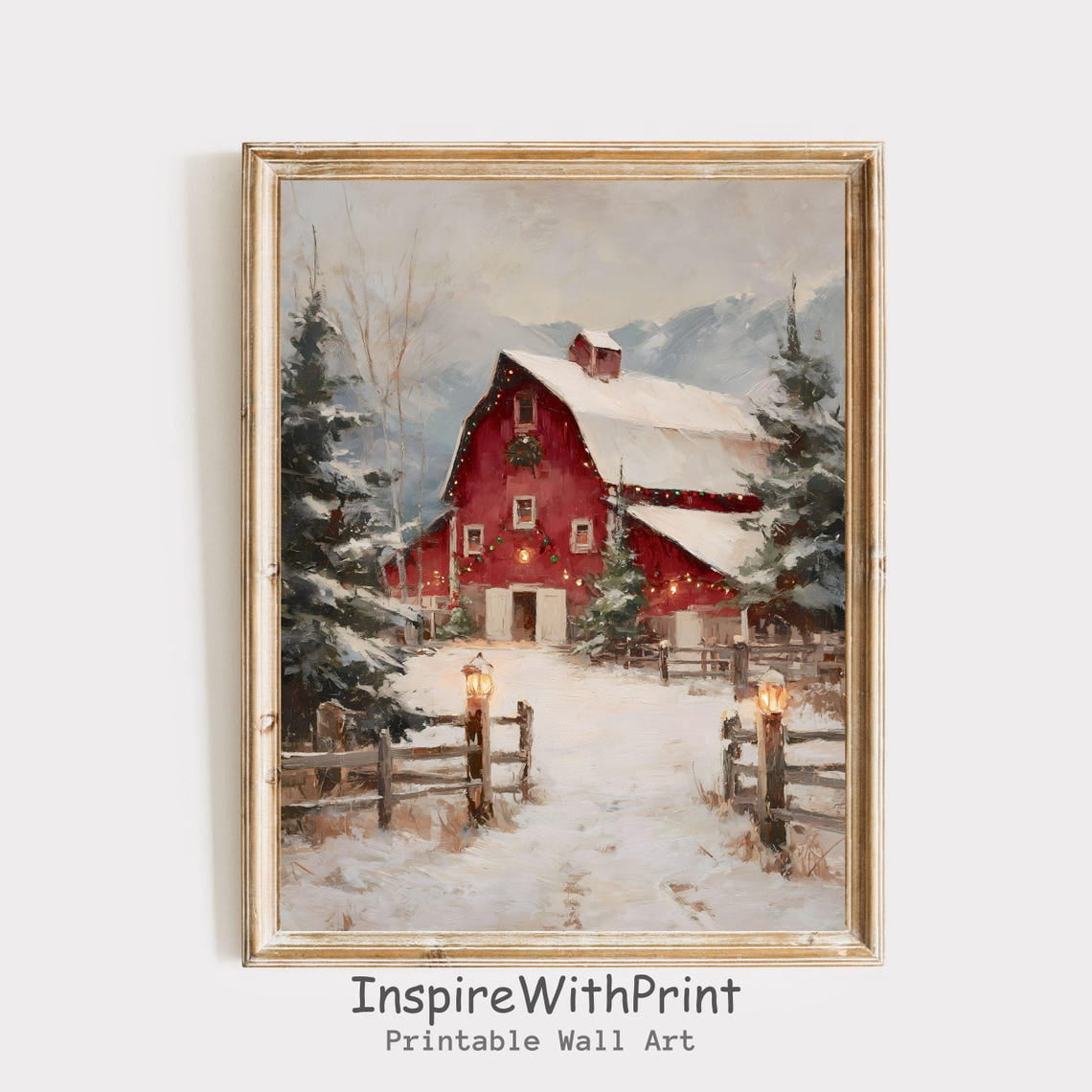 Winter Holiday Red Barn Print, Cozy Winter Holiday Season Wall Art ...