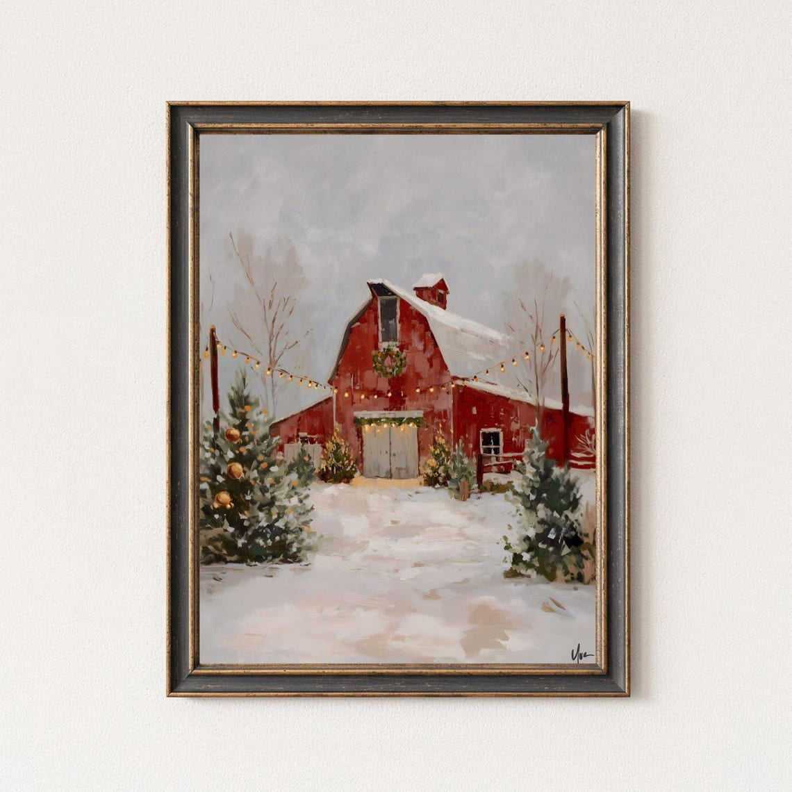 Winter Holiday Red Barn Print, Cozy Winter Holiday Season Wall Art ...
