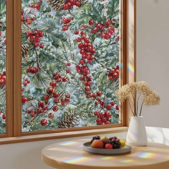 Winter Holly Berry Pine Cone Window Privacy Film,Heat Control Sun ...