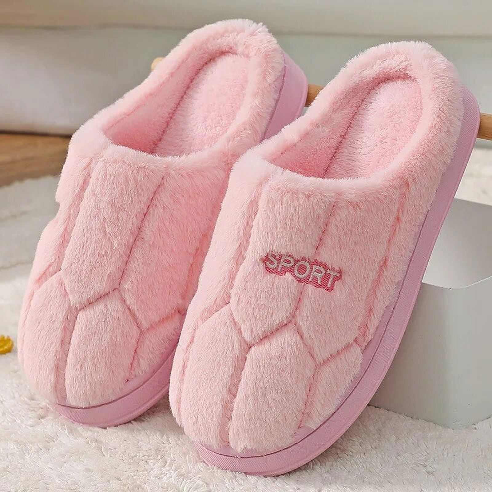Winter Home Plush Slippers Women Men Furry Shoes Couples Thick Platform ...