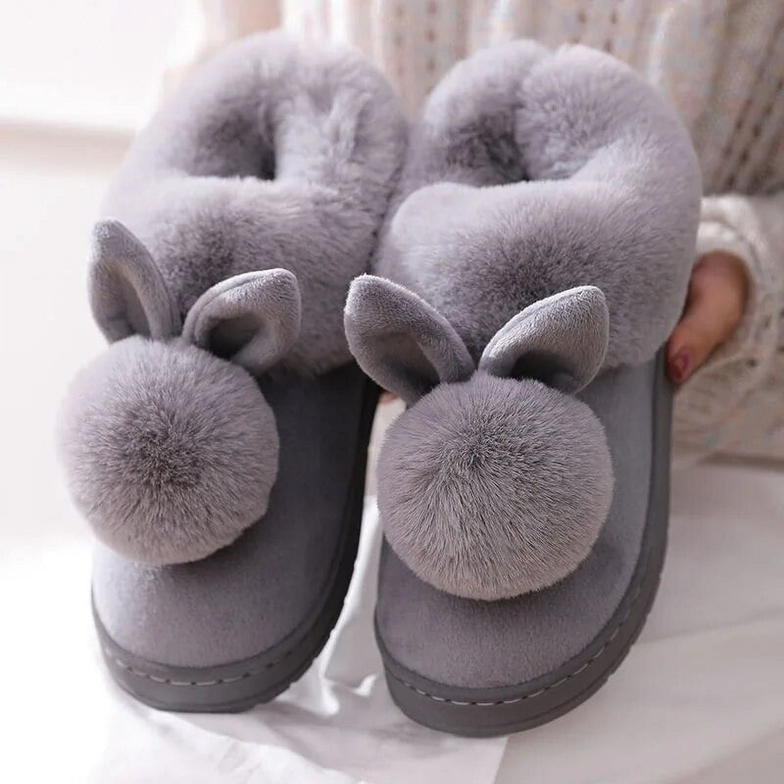 Winter Home Plush Slippers Women Men Furry Shoes Couples Thick Platform ...
