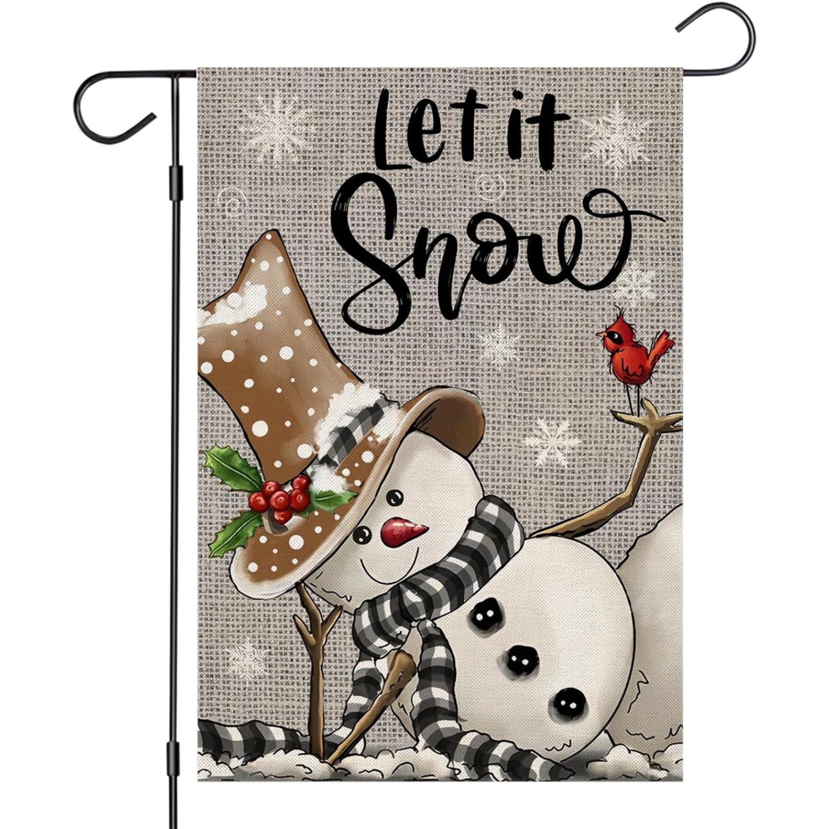 Winter House Flags for Outdoor Decoration, Grey Let it Snow Snowman ...