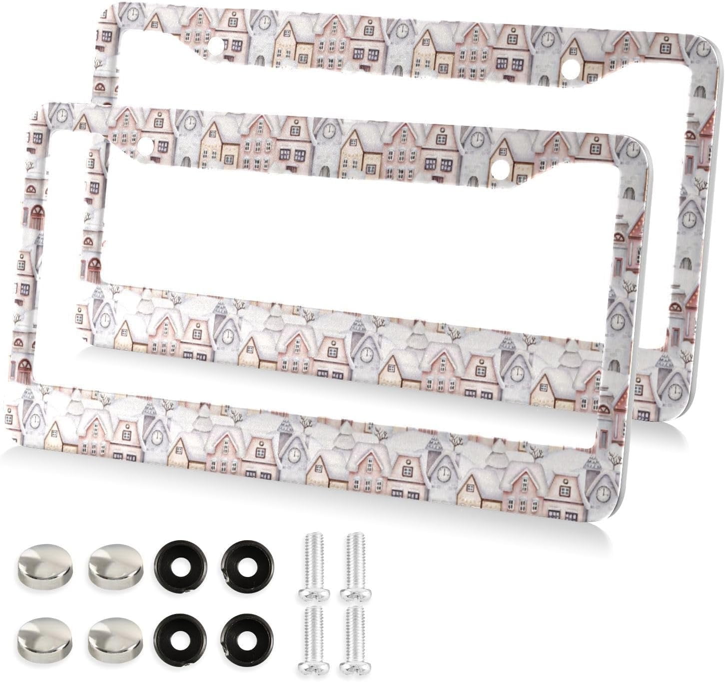 Winter Houses License Plate Frame - 2 Pack Universal Stainless Steel ...