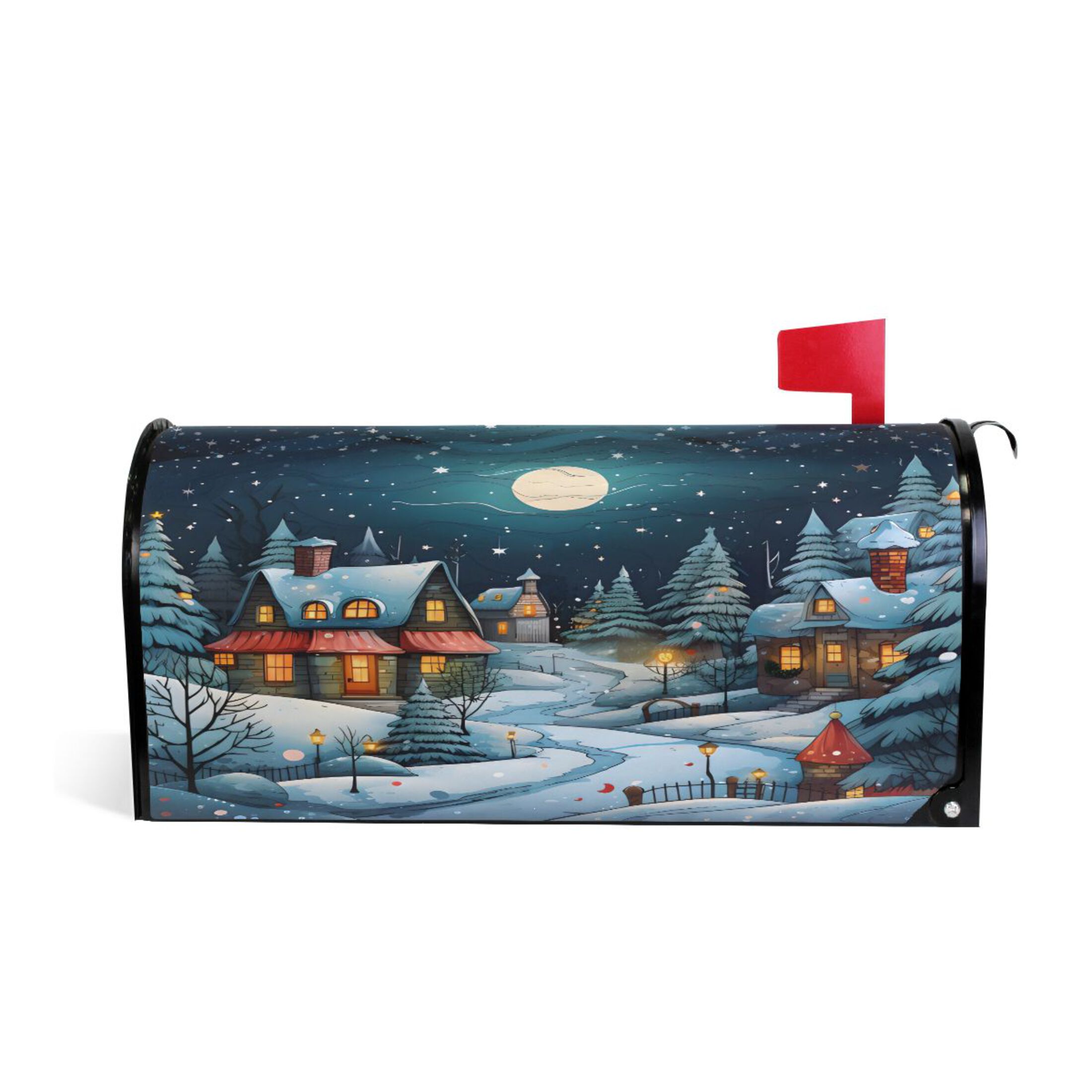 Winter Houses and Moon Magnetic Mailbox Covers Garden Post Box Wraps ...