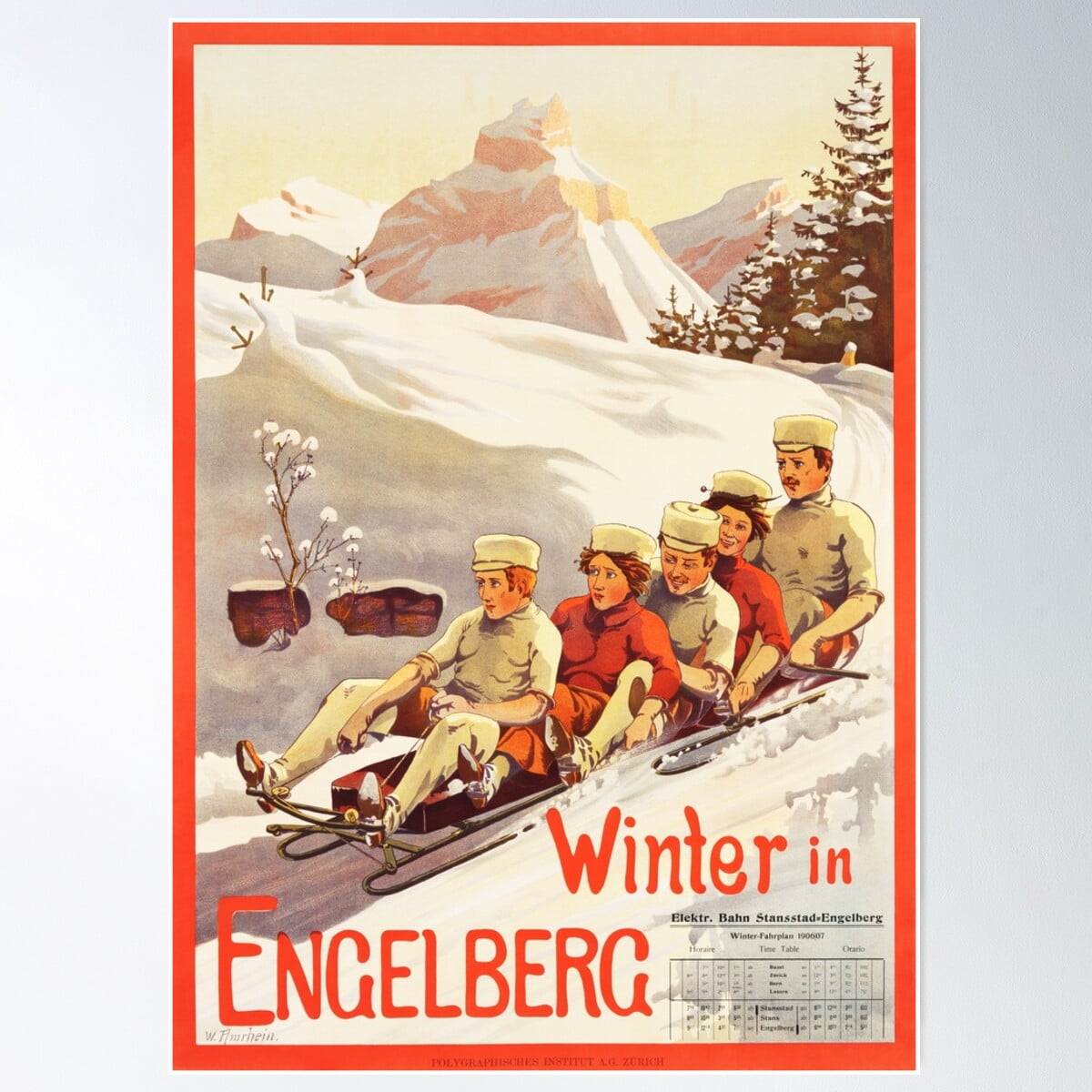 Winter In Engelberg Via Electric Train Stansstad 1906 Old Travel Poster ...