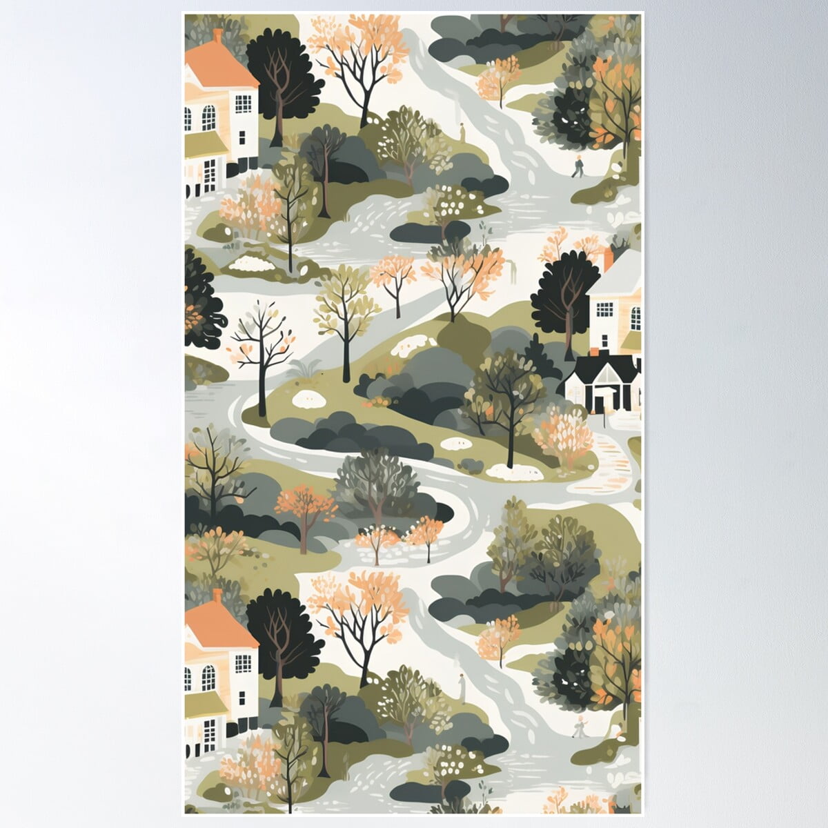 Winter In New England Rural Village Scene Cottagecore Poster Wall Art ...