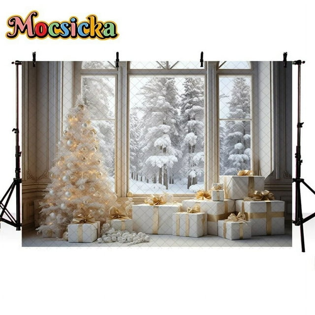 Winter Indoor Christmas Tree Window Photography Backdrop Gift Forest ...