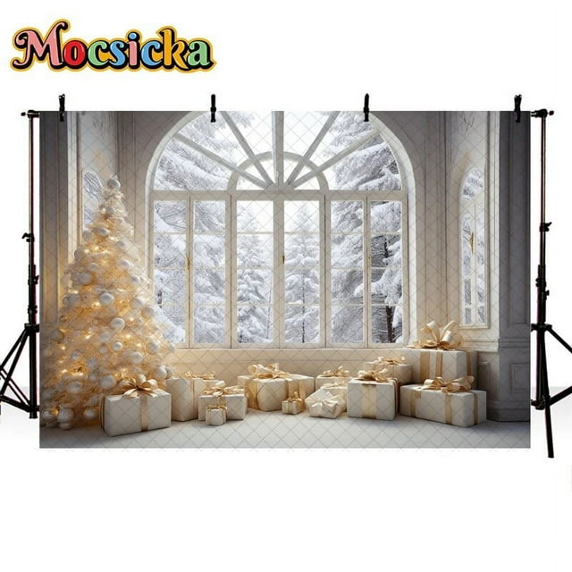Winter Indoor Christmas Tree Window Photography Backdrop Gift Forest ...