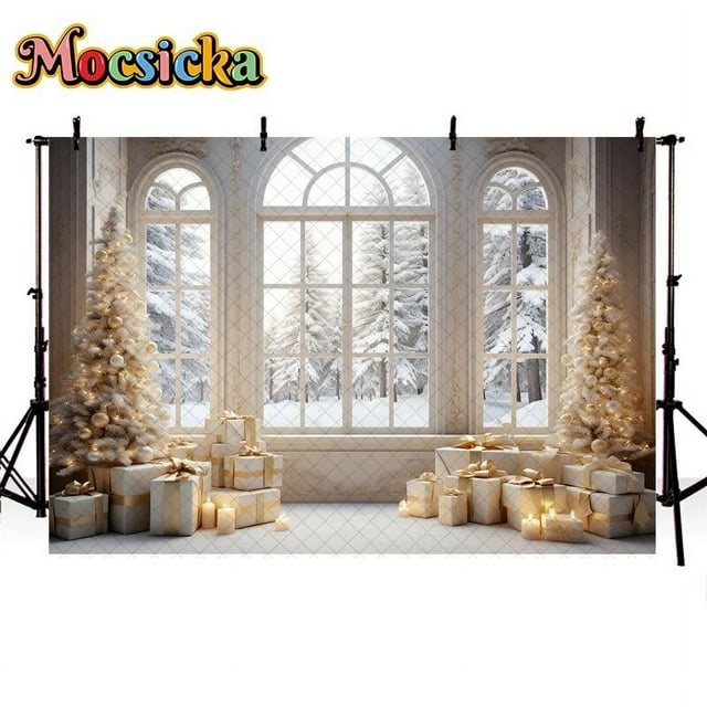Winter Indoor Christmas Tree Window Photography Backdrop Gift Forest ...