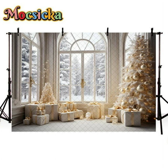 Winter Indoor Christmas Tree Window Photography Backdrop Gift Forest ...
