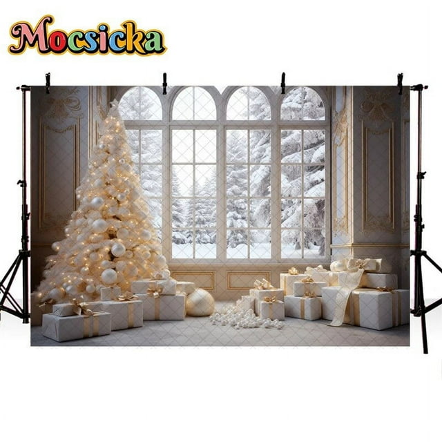 Winter Indoor Christmas Tree Window Photography Backdrop Gift Forest ...