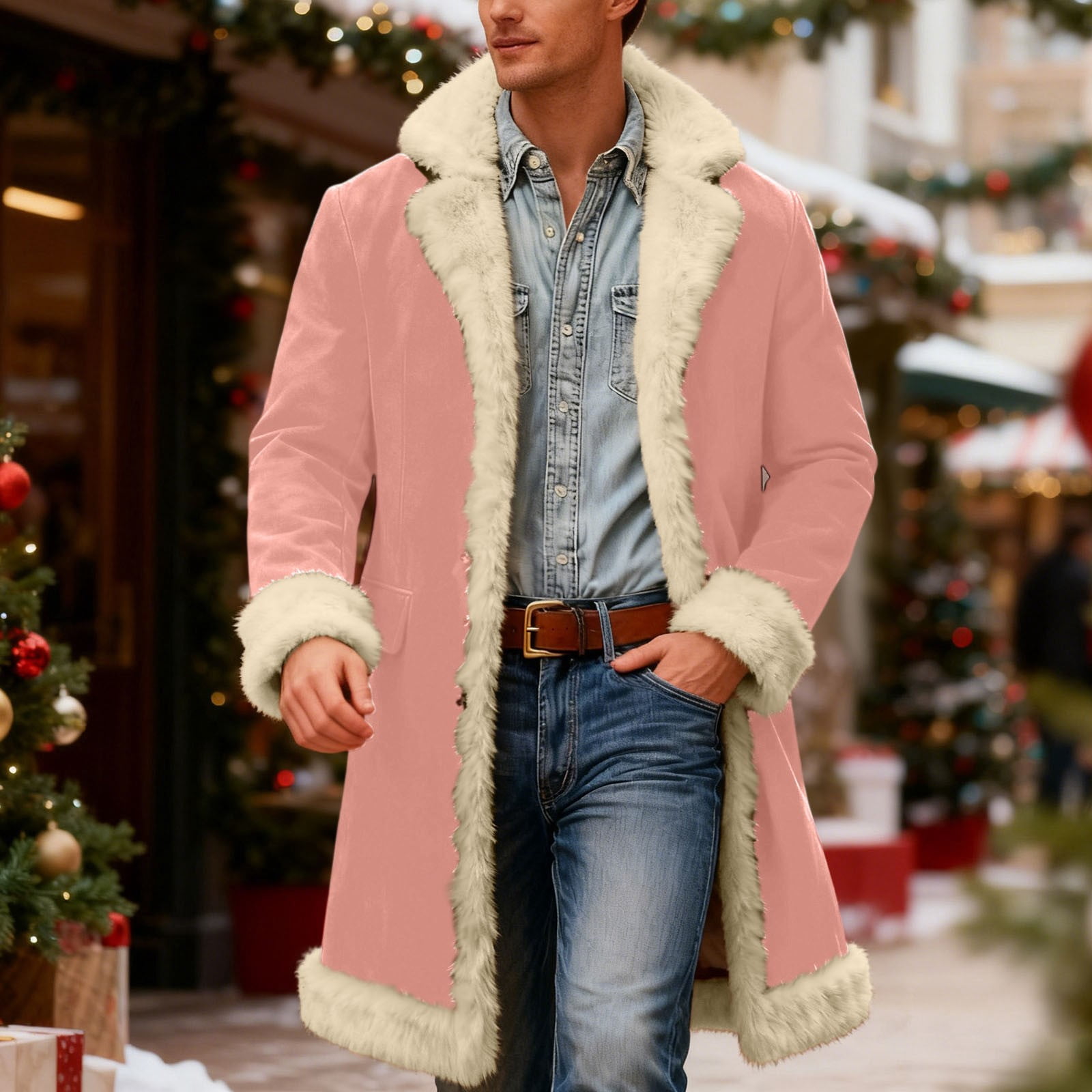 Winter Jacket Men Christmas Long Cardigan Fuzzy Flannel Warm Winter ...