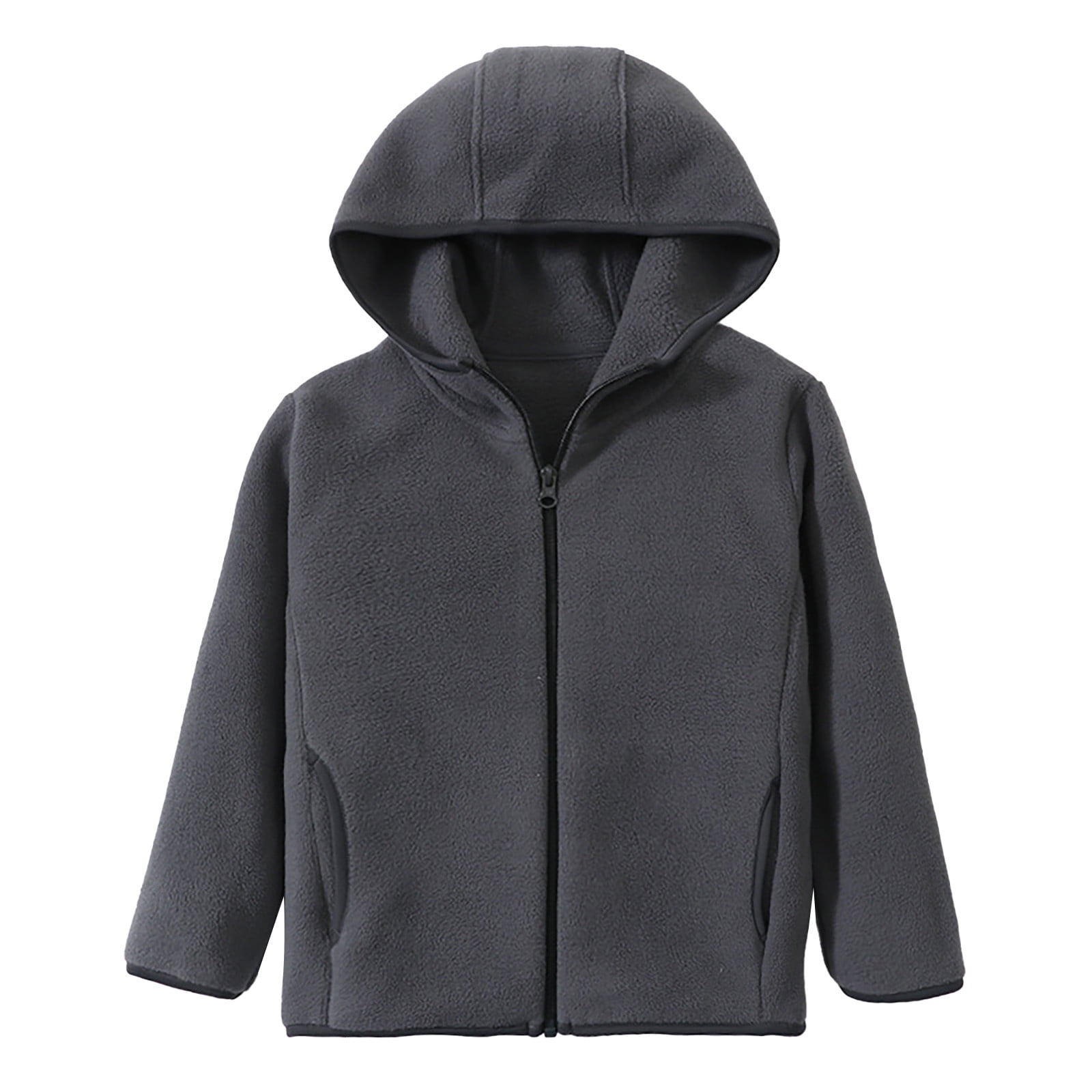 Winter Jacket for Kids Hooded Soild Color Print Fleece Zip Up Child ...