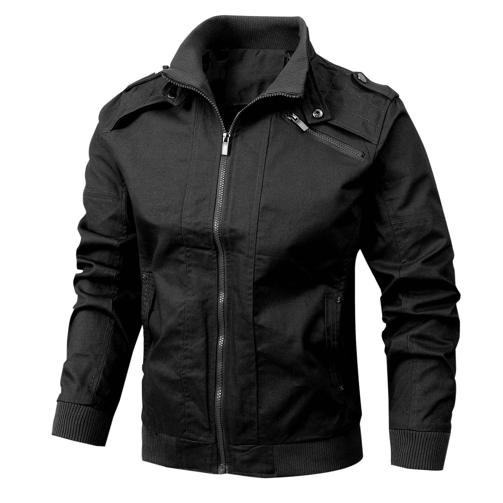 Winter Jackets for Men Fashion Casual Coats Solid Color Pockets Zipper ...