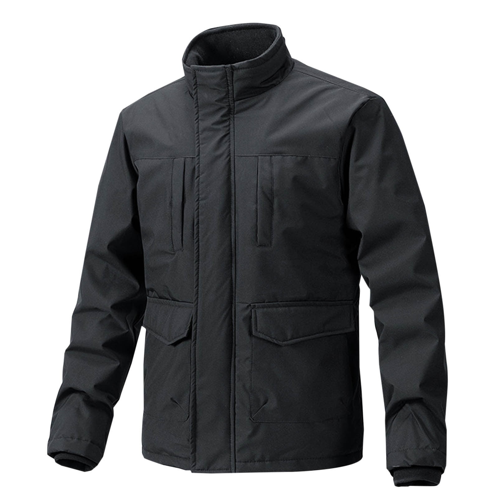 Winter Jackets for Men Fashion Casual Solid Color Coats Zipper Pockets ...