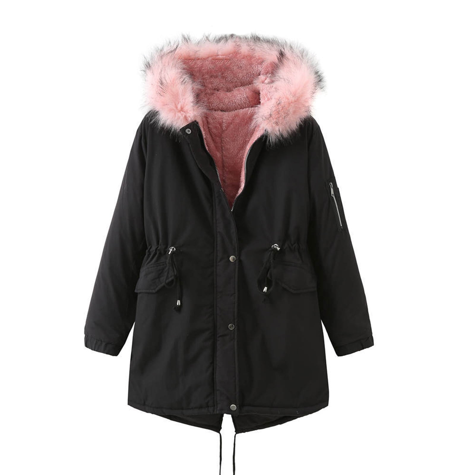 Winter Jackets for Women Padded Fleece Jacket Faux Fur Hooded Jacket ...