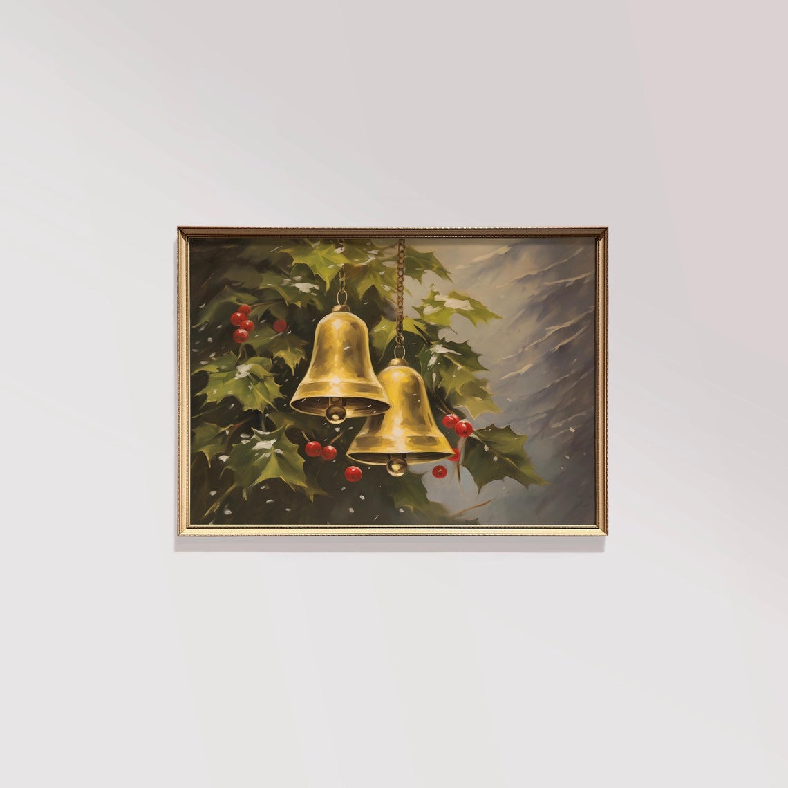 Winter Jingle Bells Winter Wall Art, Winter Posters Winter Posters, Decor Brass Bells Art Holly ...