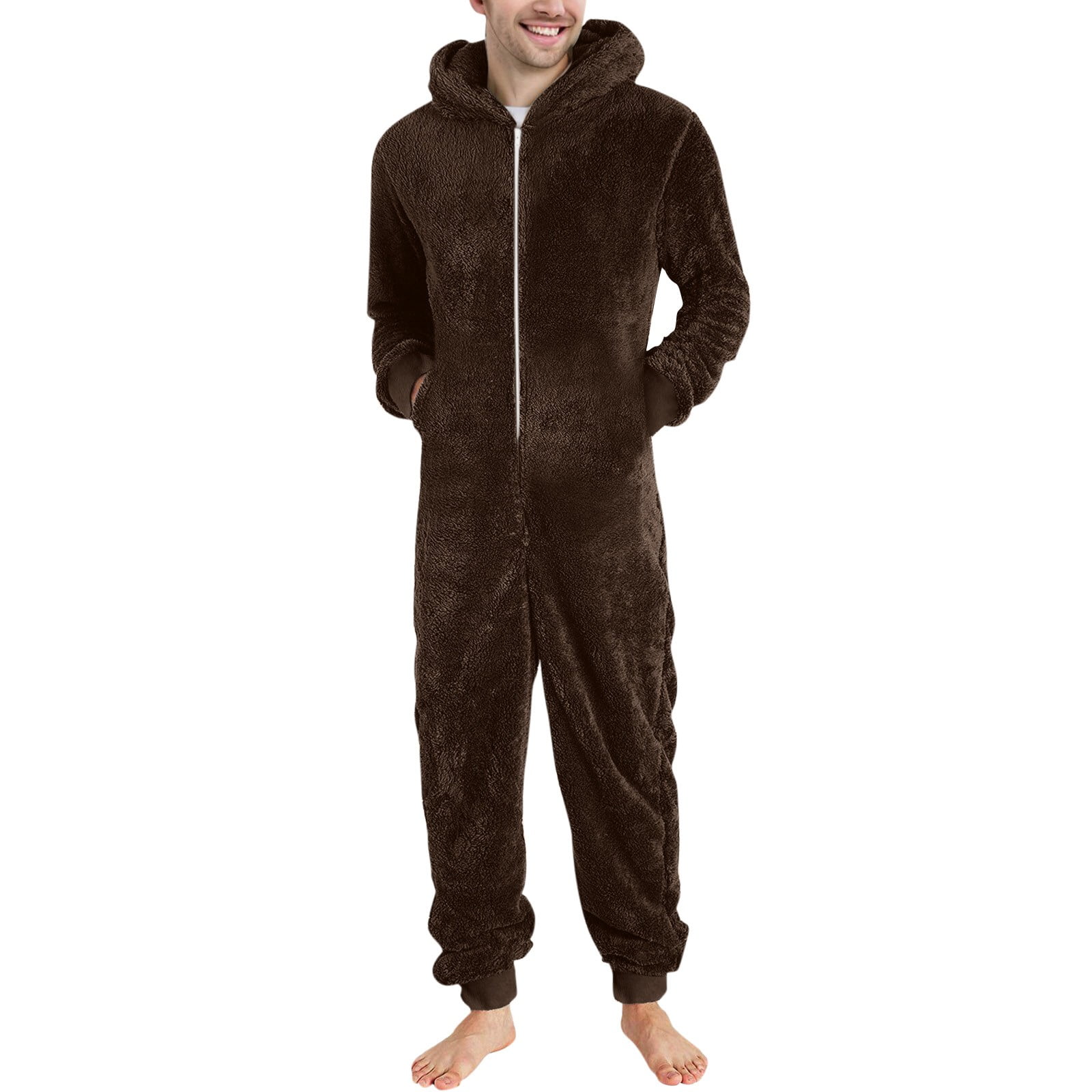 Winter Jumpsuit Warm Pajamas Men New Zipper Polar Pajamas Onesie Plus ...