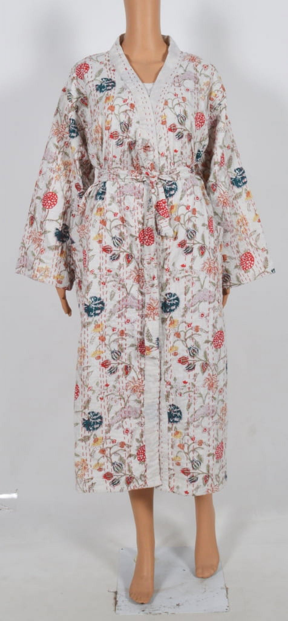Winter Kantha Kimono Robe, Night Wear Dress Women Kimono , Flower Block ...